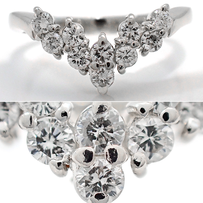 Pt900 ダイヤモンド 指輪 10.5号 V字リング シルバーカラー｜Reizm(リズム)