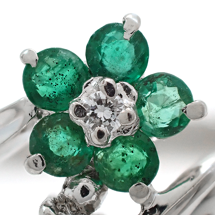 Pt900 エメラルド 指輪 11号 花 フラワーモチーフ シルバーカラー｜Reizm(リズム)