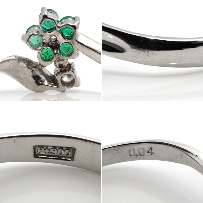 Pt900 エメラルド 指輪 11号 花 フラワーモチーフ シルバーカラー｜Reizm(リズム)